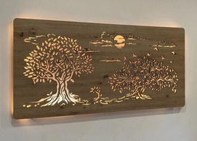 Li-Go "Tři duby" světelný obraz s baterií 120x60cm varianta: ovládání na obraze bez dálkového ovladače, provedení: bříza