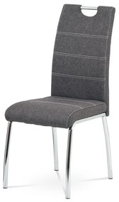 Jídelní židle HC-485 GREY2 látka šedá, bílé prošití, kov chrom