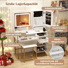Costway Toaletní stolek s LED osvětlením a nabíjecí stanicí a toaletním stolkem