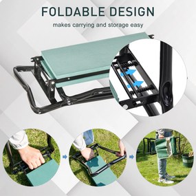 Outsunny kolenní lavice Skládací zahradní stolička 2 v 1 s brašnou na nářadí EVA pěna 58 x 28 x 49 cm pro zahradničení a rekreaci