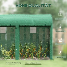 Fóliový skleník Outsunny Skleník na rajčata 300 x 100 x 200 cm se 4 okny a 2 dveřmi z PE plastu a oceli, ideální pro zahradu a zahradní centrum