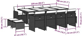 13dílný zahradní jídelní set s poduškami šedý polyratan 3210626