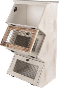 Bílá antik nástěnná polička s drátěnými dvířky Gippo - 33*25*61 cm