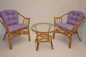 Ratanová sedací souprava 2 křesla a stolek - polstry fialový melír