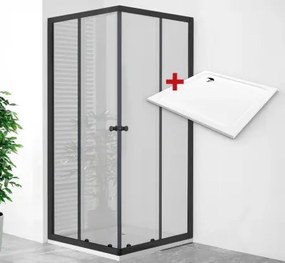 POINT Q BLACK ROCKY 80x80 Clear Čtvercový sprchový kout s mramorovou vaničkou
