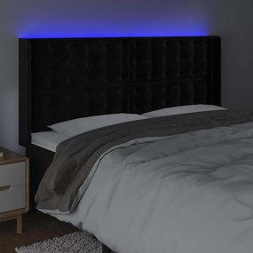 Čelo postele s LED černé 183 x 16 x 118/128 cm samet 3124544