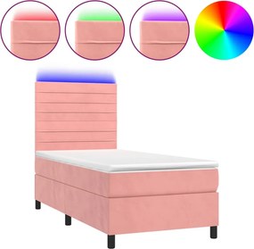 Box spring postel s matrací a LED růžová 80 x 200 cm samet 3136154