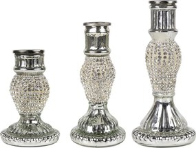 Stříbrný skleněný svícen s kamínky Rhinestone silver S - 10 cm