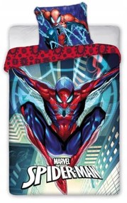 Dětské bavlněné licenční povlečení Marvel Spiderman neon 140x200cm / 70x80cm modré