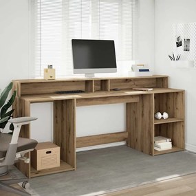 Psací stůl s LED dub artisan 200 x 55 x 91 cm kompozitní dřevo 3309446