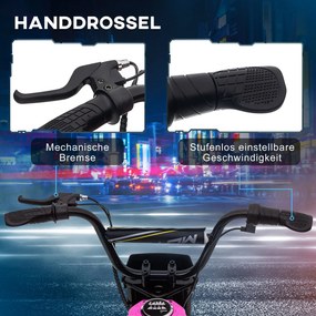 HOMCOM Elektrická motorka pro děti, 24V dětská motorka s klaksonem, světlem, s otočnou rukojetí plynu, 8-16 km/h, 8-12 let, růžová