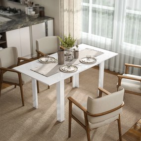 HOMCOM Rozkládací jídelní stůl, 120-160 x 70 cm, nastavitelný kuchyňský stůl pro 4-6 osob, MDF, vysoký lesk bílá