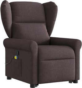 Zvedací masážní polohovací křeslo tmavě hnědé textil 3303389