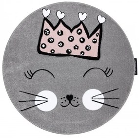 Hans Home | Dětský kusový koberec Petit Cat crown grey kruh - 160x160 (průměr) kruh