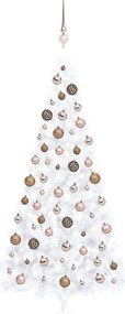 vidaXL Umělý vánoční půl stromek s LED a sadou koulí bílý 240 cm [3077481] Barva: Zeleno-šedý