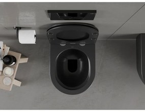 Mexen Carmen závěsné wc Rimless s toaletním Slim sedátkem z duroplastu, černá matná - 30881085