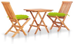 vidaXL 3dílný bistro set s jasně zelenými poduškami masivní teak