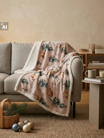 Sinsay - Vánoční deka s beránkem s lesním motivem - vícebarevná