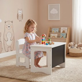 AIYAPLAY Dětský stůl s židlí, oboustranná deska stolu, stůl a židle s tabulí na kreslení pro děti 3-6 let Bílá