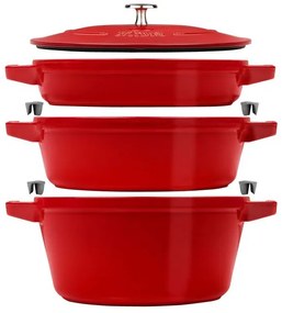 Staub Sada 3v1: litinový hrnec, kastrol a pánev s poklicí, Ø 24 cm, červená 1010892