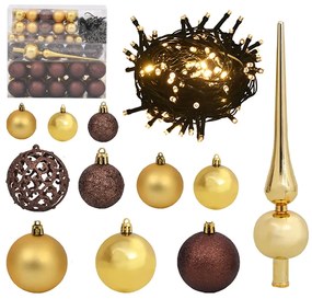 120dílná sada vánočních koulí se špicí a 300 LED zlatá a bronz - Default Title