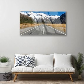 Obraz na skle Cesta Hory Sníh Krajina 125x50 cm