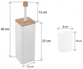 Erga Amba, hranatý toaletní WC kartáč na postavení, bílý matně-přírodní hnědý, ERG-YKA-PD.AMBA-WHT