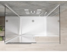 Mexen Omega, 3-stěnový sprchový kout s posuvnými dveřmi 120 (dveře) x 90 (stěna) x 190 cm, 8mm čiré sklo, chromový profil + bílá sprchová vanička SLIM, 825-120-090-01-00-3S-4010