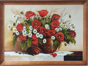 Bondecor Obraz "Kytice vlčího máku - v dřevěném frézovaném rámu, 70x50cm