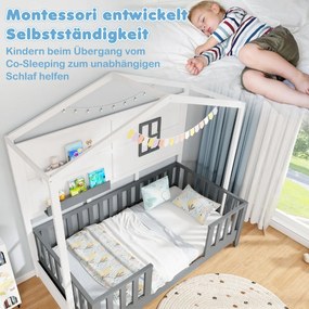 Costway Postel house dětská s ochranou proti pádu a 2 policemi dřevěná ve tvaru