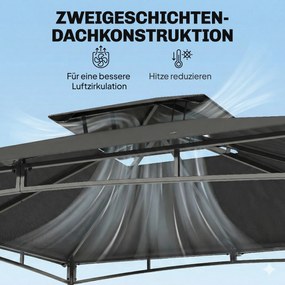 Pavilon 3x3m Vodoodpudivá stáj Zimovzdorný zahradní pavilon se stahovacím horním rámem Dvojitá střecha Tmavě šedá barva