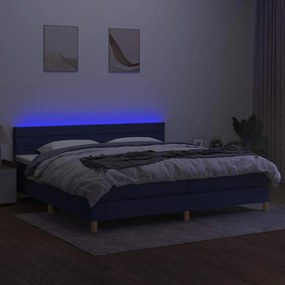 Box spring postel s matrací a LED modrá 200x200 cm textil 3133827
