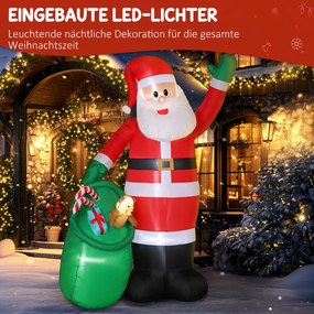 Outsunny Nafukovací Santa Claus, 275 cm, s pytlem a medvědem, vánoční dekorace s integrovanými LED světly