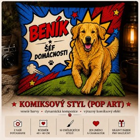 Personalizovaný polštář s mazlíčkem z fotografie – 45 × 45 cm Styl:: Pop art komiks