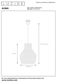 Lucide 03438/35/30 závěsné svítidlo Alban, černé, E27, ø35cm