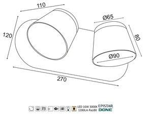 ACA Lighting LED nástěnné svítidlo LUCIDO 1280lm, černá barva