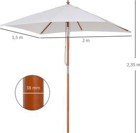 Outsunny skládací zahradní slunečník plážový slunečník 3-stupňový nastavitelný jedlové dřevo+polyester krémová bílá 200 x 150 x 235 cm | Aosom
