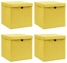 Úložné boxy s víky 4 ks žluté 32 x 32 x 32 cm textil