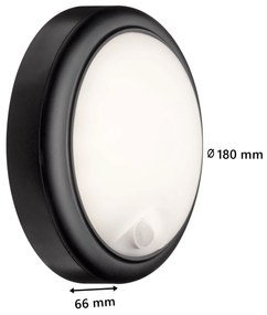 Paulmann 94187 tmavě šedé nástěnné/stropní venkovní svítidlo se senzorem pohybu LED 15W 3000K, průměr 18cm, IP44