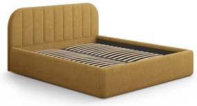 Čalouněná dvoulůžková postel s úložným prostorem s roštem 200x200 cm v hořčicové barvě Juno – Windsor &amp; Co Sofas