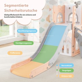 Costway Dětská skluzavka 6 v 1 s košem a teleskopem, růžová