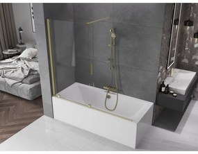 Mexen Velar, 2-křídlová posuvná vanová zástěna 170 x 150 cm, 8mm čiré sklo, zlatý matný profil, 896-170-000-01-55