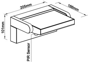 Venkovní nástěnný reflektor Ilas s PIR detektorem LED 12,5W, 3000K IP54, antracit