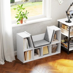 HOMCOM Knihovna s polštářem, úložný regál se 6 přihrádkami, vzhled lnu, malá knihovna do obývacího pokoje, ložnice, 105 x 30 x 63 cm, bílá | Aosom