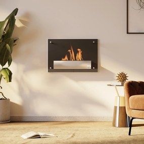HOMCOM Nástěnný Bioetanolový Krb Ethanolová Kamna Kapacita 1,5 L, 3 Hodiny Hoření, Nerezová Ocel pro 20-25 m² 60x22x40 cm Černá