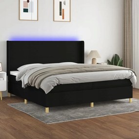 Box Spring Postel S Matrací A Led Černá Textil Černá Hladký design 200 x