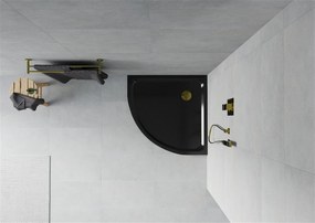 Mexen SLIM - Čtvrtkruhová sprchová vanička 70x70x5cm + zlatý sifon, černá, 41707070G