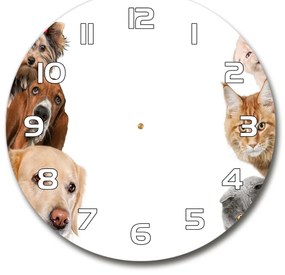Wallmuralia Skleněné hodiny kulaté Psi a kočky fi 30 cm