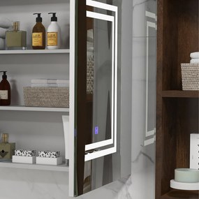 kleankin koupelnová skříňka se zrcadlem s LED osvětlením, 80 x 65 cm, koupelnová skříňka se zrcadlem, soft-close dveře, stmívatelná ve 3 barvách, nas…