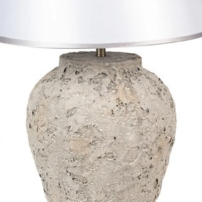 Šedá terakotová stolní lampa s bílým stínidlem s proužky Pleun – 35x59 cm